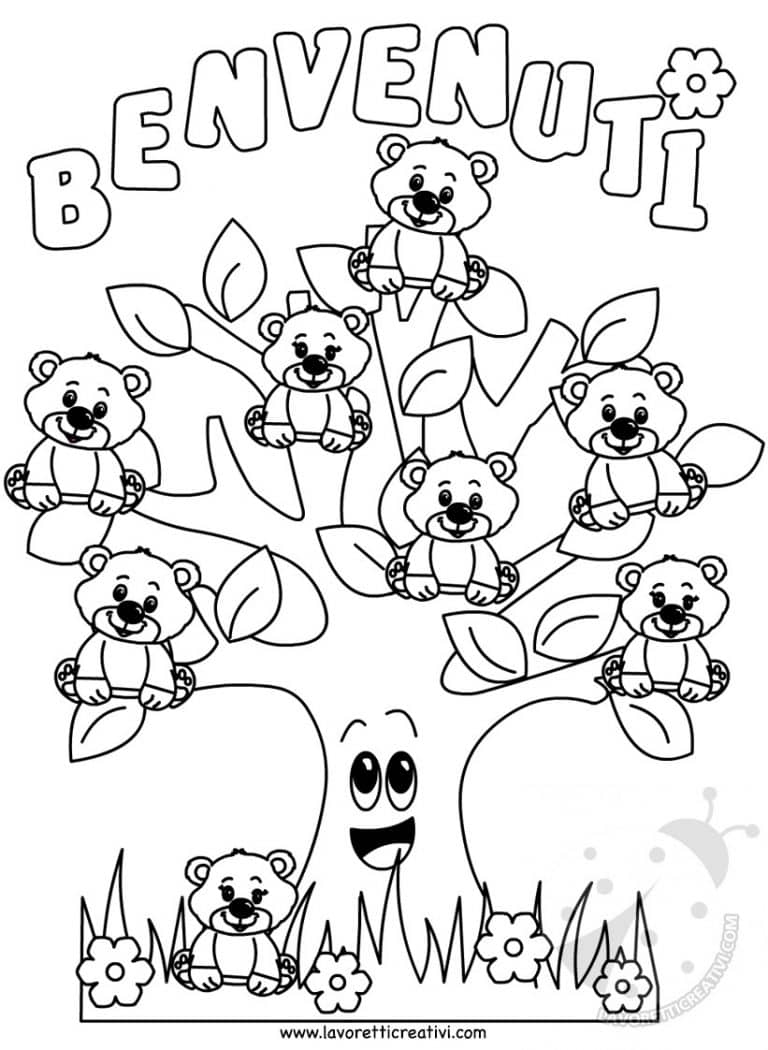 Cartello benvenuti con albero e orsetti - Lavoretti Creativi