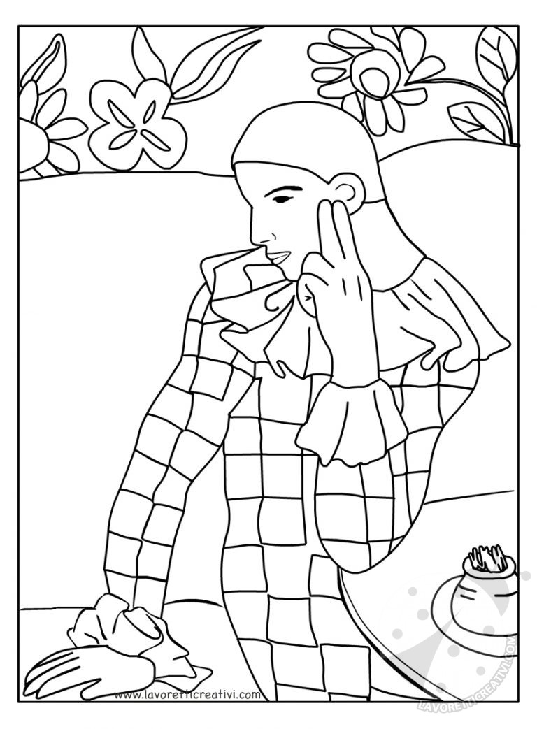 Arlecchino pensoso da colorare Carnevale nell'arte - Lavoretti Creativi