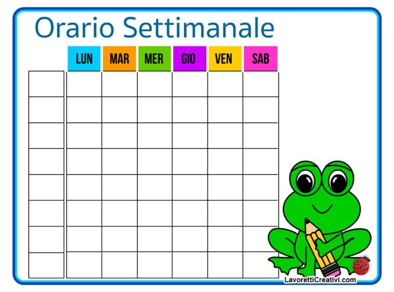 Tabella orario settimanale Scuola - Lavoretti Creativi