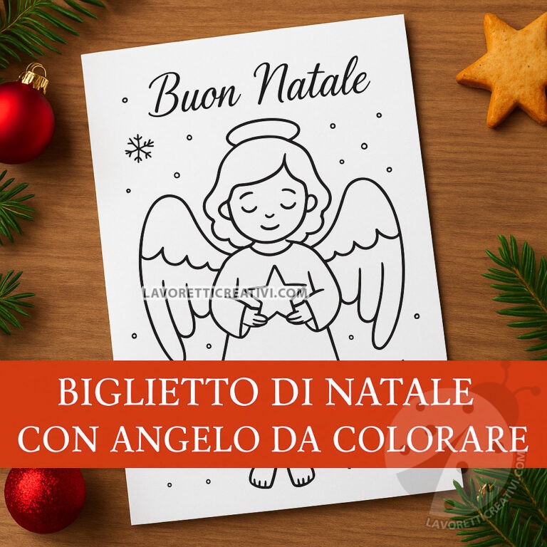 Biglietto di Natale con angelo da colorare - Lavoretti Creativi